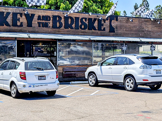 Rustic wood siding and checkered racing flags announce you've arrived at meat paradise &ndash; no fancy frills needed when the barbecue speaks for itself.