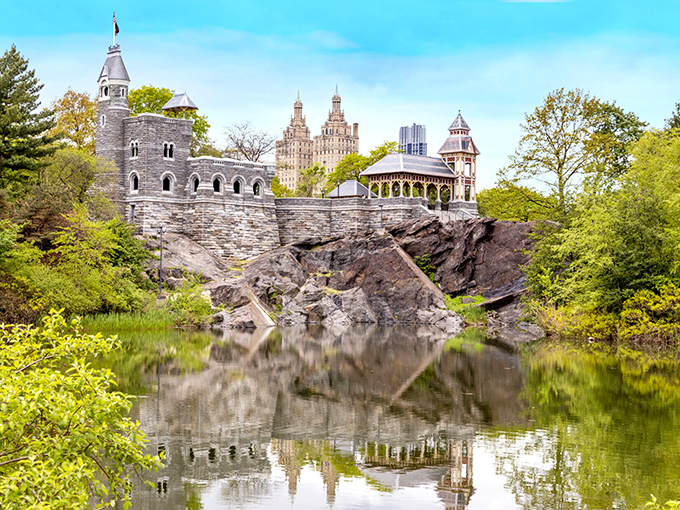 Straight out of a fairytale, Belvedere Castle perches majestically on Vista Rock, its stone walls reflecting perfectly in Turtle Pond below. Manhattan's skyline creates an enchanting backdrop.