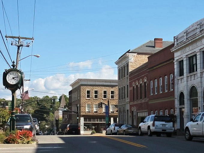 Downtown Fayetteville greets visitors with its iconic street clock and historic buildings, like a small-town time machine that happens to serve excellent coffee.