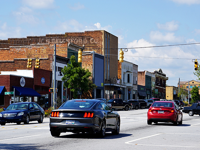 Downtown Walhalla's historic brick buildings stand as sentinels of small-town charm, where retirement dreams meet Main Street reality.