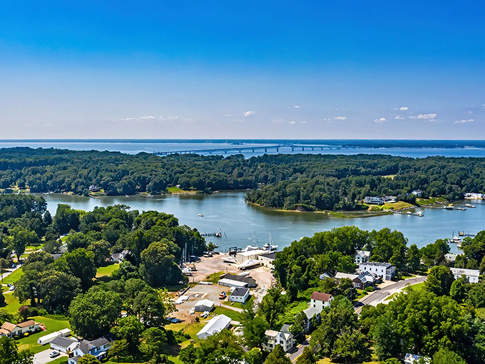 From above, Irvington reveals its true character&mdash;a waterfront wonderland where boats, homes, and nature create a perfect symphony of coastal charm.