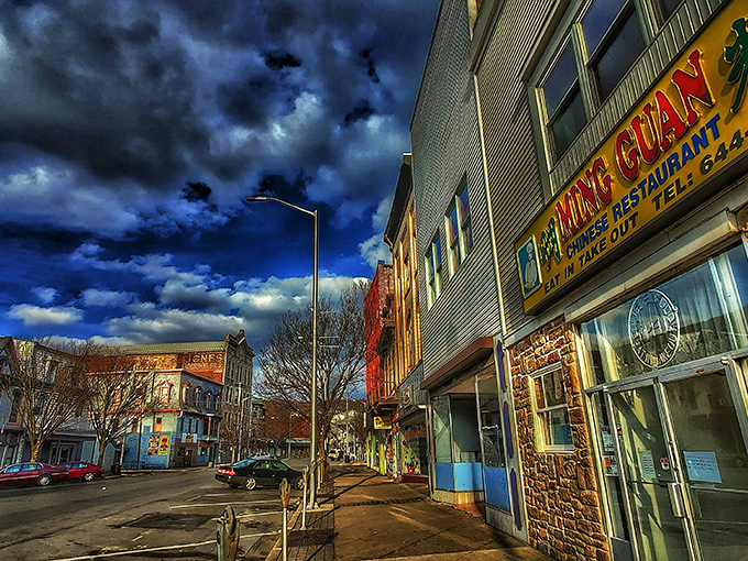 Dramatic skies frame Ming Guan's storefront in Shamokin, like nature's own theatrical backdrop announcing: "Something delicious this way comes."