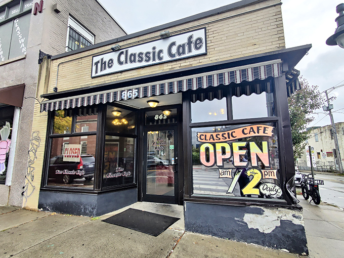 The corner brick building with its classic striped awning isn't trying to be retro&mdash;it actually earned those stripes through years of serving Providence's breakfast faithful.