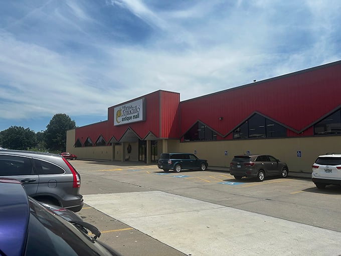 The red exterior of Brass Armadillo stands like a beacon for treasure hunters, promising adventures in antiquing that'll make your local yard sales seem positively pedestrian.