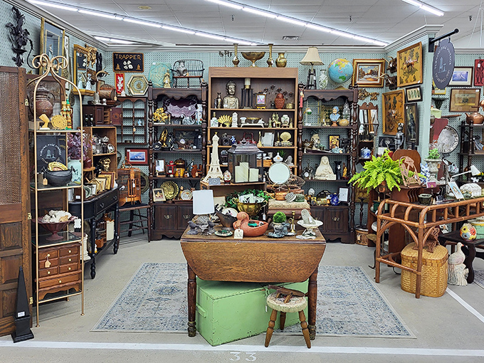 A meticulously arranged booth that's like stepping into your stylish grandmother's living room&mdash;if grandma had impeccable vintage taste.