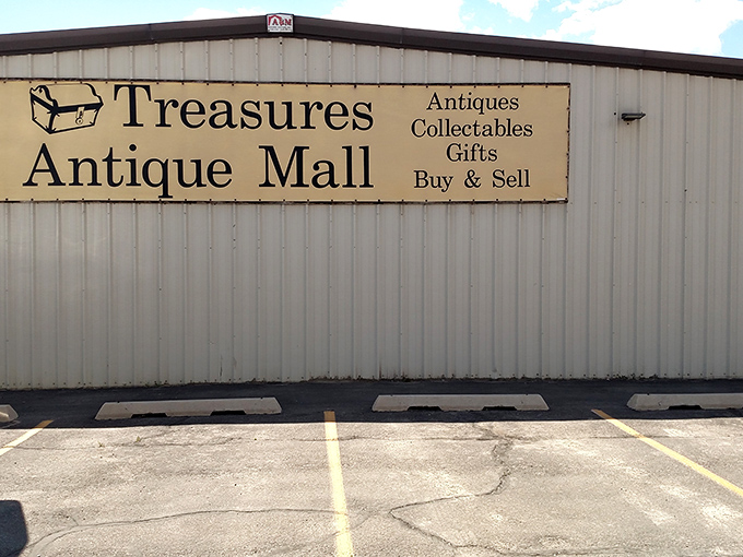 That iconic yellow sign promises adventure. "Antiques, Collectibles, Gifts, Buy & Sell" – four simple phrases that translate to "Kiss your afternoon goodbye."