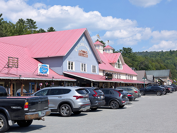 The Vermont Antique Mall stands proudly with its distinctive red roof and blue exterior&mdash;like a time machine disguised as a country barn.