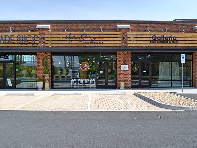 The brick-and-wood fa&ccedil;ade of Helen Story Antiques promises treasures within&mdash;like a book you can't wait to open.