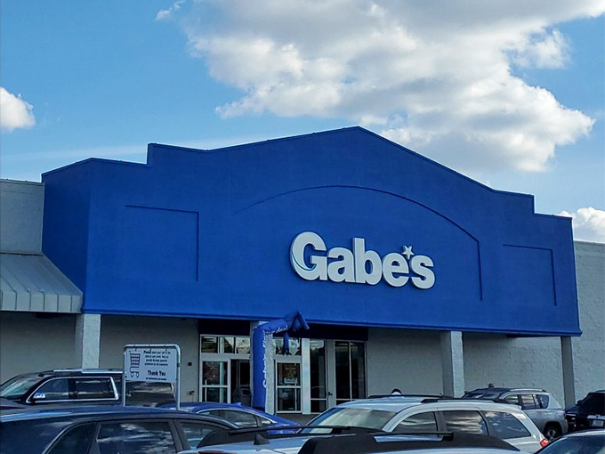 The iconic blue fa&ccedil;ade of Gabe's stands out in Anderson like a beacon for bargain hunters ready to discover retail treasures.