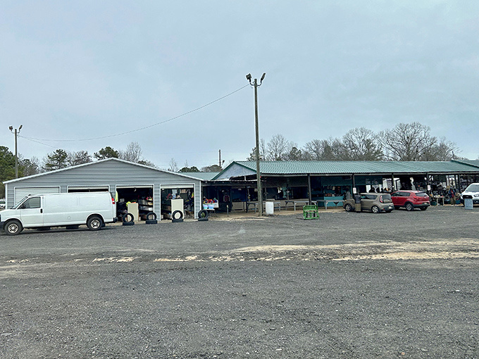 The unassuming exterior of Lee County Flea Market hides a wonderland of bargains waiting to be discovered inside these metal-roofed buildings.