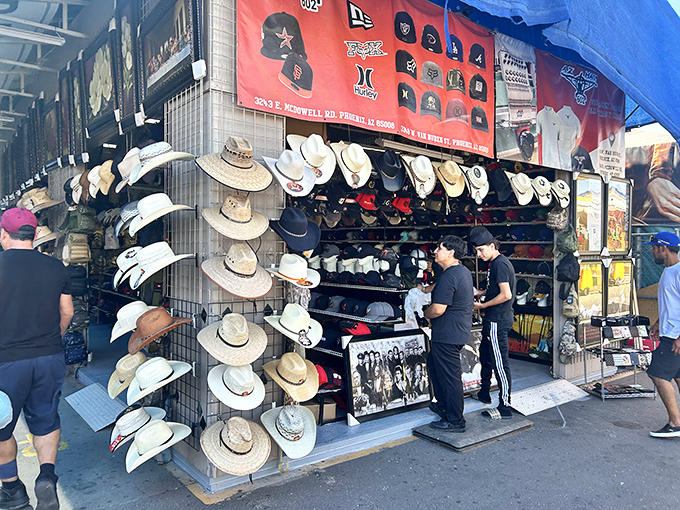 Cowboy hat heaven! This vendor's display could outfit an entire Western movie set, with styles ranging from working rancher to rhinestone cowboy.