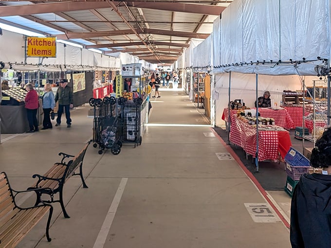 Wide, covered walkways invite exploration at Arizona Market Place, where treasure hunting becomes an indoor sport protected from the desert sun.