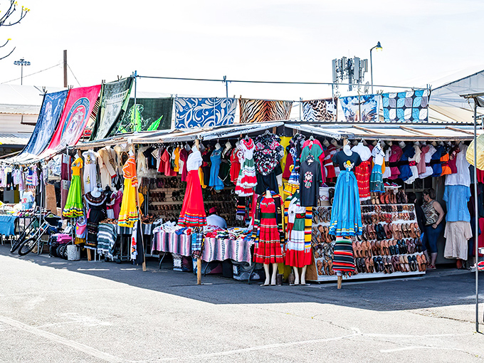 A kaleidoscope of colorful dresses and textiles that would make Carmen Miranda herself stop for a shopping spree. Cultural fashion at its most vibrant!