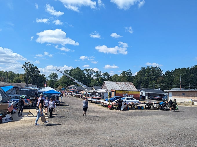 The treasure hunt begins! Under brilliant blue skies, vendors and bargain hunters converge at this rustic marketplace where one person's castoffs become another's treasures.