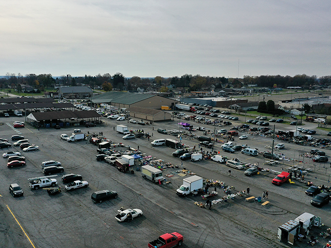 Treasure hunting paradise! From this aerial view, you can see why bargain hunters flock to Four Seasons Flea & Farm Market in Youngstown like prospectors during a gold rush.