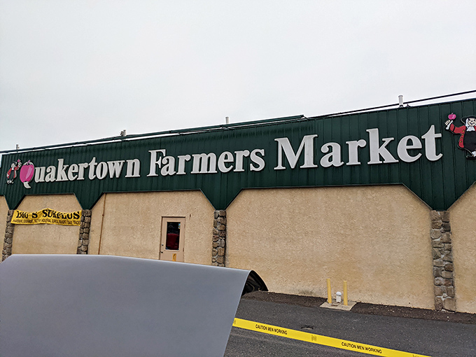 The iconic green signage of Quakertown Farmers Market stands like a beacon for bargain hunters, promising treasures within its unassuming exterior.