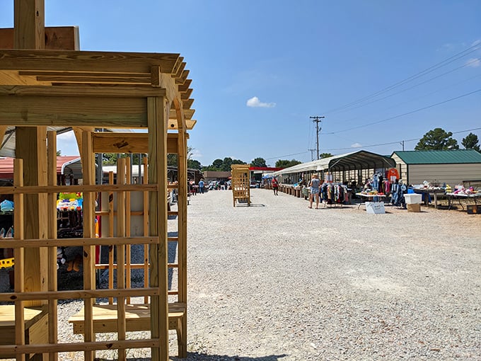 The sprawling gravel expanse of Hilltop Flea Market stretches before you like a treasure map waiting to be explored. Every stall holds potential discoveries!