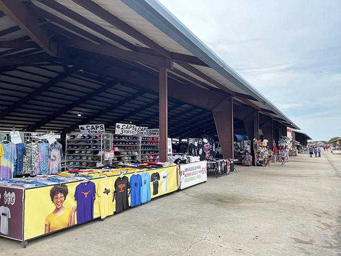 Covered pavilions stretch as far as the eye can see, offering endless rows of treasures waiting to be discovered. Texas-sized shopping at its finest!