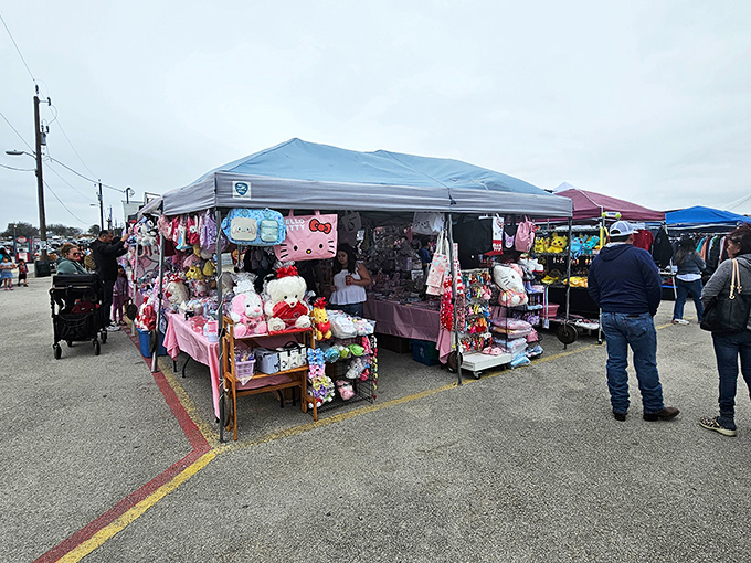 Shoppers navigate the covered walkways where vendors display their wares like museum curators with a flair for the eclectic.