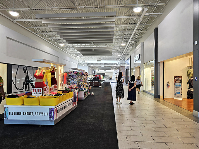 The indoor corridors of Las Vegas South Premium Outlets offer a climate-controlled shopping haven where bargain hunters can escape the desert heat while hunting for treasures.