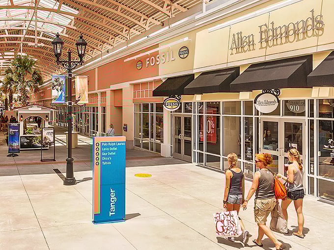 The pastel-colored storefronts at Tanger Outlets Charleston create a shopping oasis complete with palm trees and fountains&mdash;retail therapy with a Southern accent.