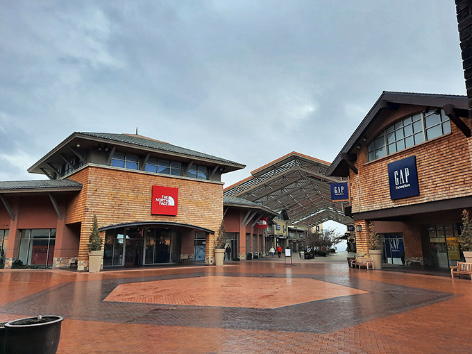 Stone and stucco architecture meets mountain views&mdash;because even outlet malls deserve a scenic backdrop in Utah.