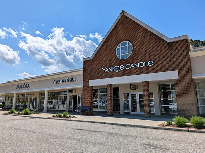 Yankee Candle and Pandora anchor this corner of the outlets, where scented treasures and charm bracelets await bargain hunters.
