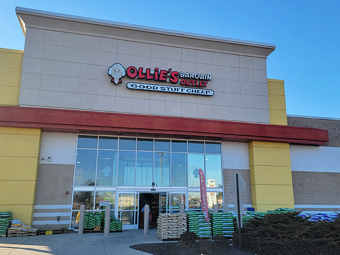Another view of Ollie's distinctive storefront, where the "Good Stuff Cheap" promise isn't just a slogan—it's practically a Pennsylvania state treasure.