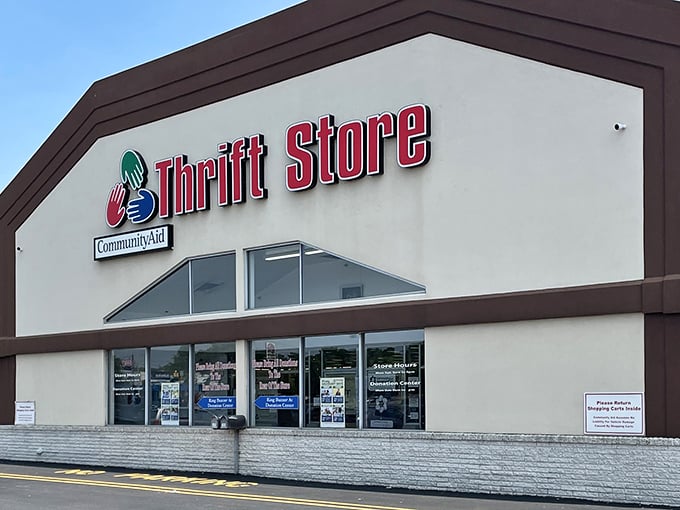 Another view of CommunityAid's welcoming storefront, where bargain hunters and conscious shoppers alike begin their treasure-hunting adventures.