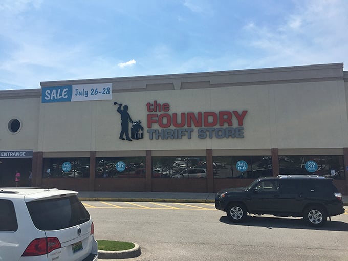 The Foundry&rsquo;s bold red sign isn&rsquo;t just a welcome&mdash;it&rsquo;s a promise that your wallet&rsquo;s about to have its best day all week.