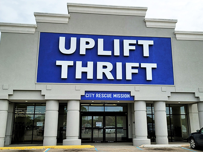 Bold white letters against royal blue announce your arrival at bargain paradise. No secret password required—just bring your treasure-hunting spirit.