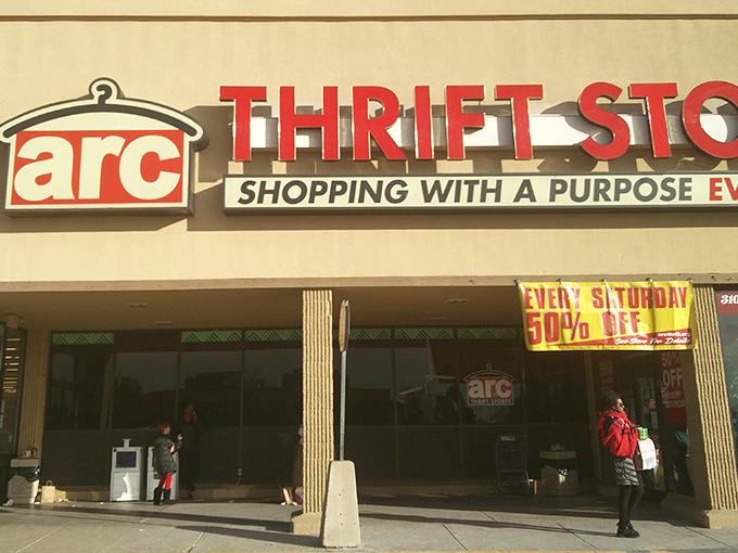 The iconic red signage of arc Thrift Store beckons like a retail oasis in the desert of overpriced shopping. Senior Day discounts await the savvy treasure hunter!
