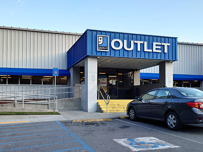 The blue and white facade beckons like a siren song to bargain hunters. Welcome to treasure-hunting paradise!