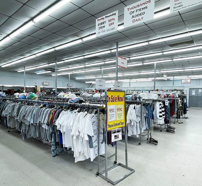 Welcome to the promised land of secondhand treasures! Value Village's endless racks stretch toward the horizon like a thrifter's mirage come true.
