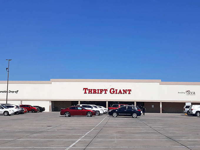 The unassuming exterior of Thrift Giant belies the wonderland of treasures waiting inside. Like a secondhand Narnia behind an ordinary storefront.