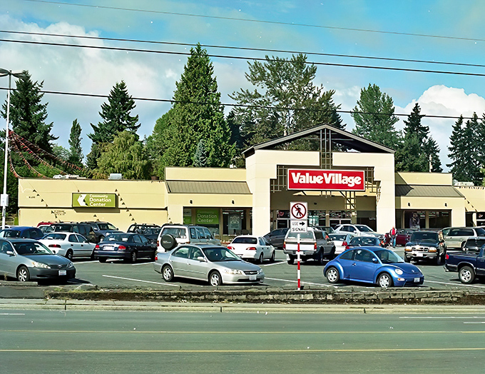 The unassuming exterior of Value Village in Everett hides a treasure trove that makes bargain hunters' hearts beat faster than after three espressos.