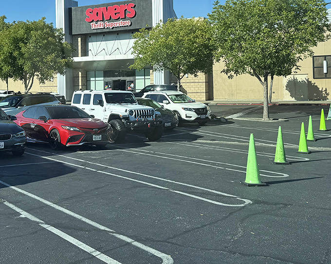 The iconic red Savers sign welcomes bargain hunters to this Dublin treasure trove. Green traffic cones suggest this isn't just any shopping trip&mdash;it's a destination.