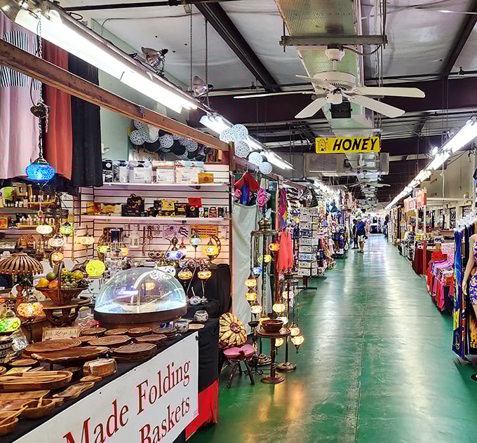 Inside Visitors Flea Market, rows of vibrant stalls overflow with handmade goods, unique décor, and bargain finds from around the world — a treasure hunt waiting down every aisle.