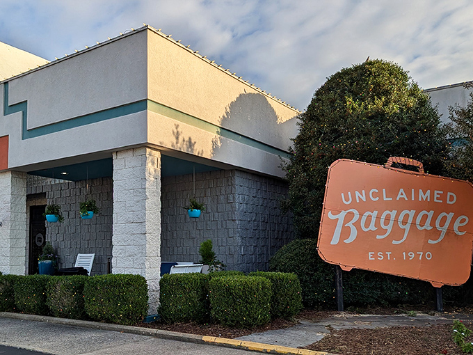 The unassuming exterior of Unclaimed Baggage belies the treasure trove within&mdash;like finding a five-star restaurant in a strip mall.