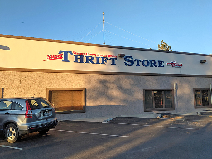 The unassuming exterior of Super Thrift Store in Oxnard hides a treasure trove within—like finding a secret portal to bargain heaven.