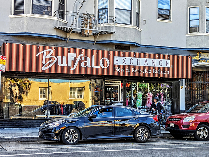 The iconic copper-toned storefront beckons like a fashion oasis on Valencia Street. New and recycled fashion awaits behind those inviting windows.