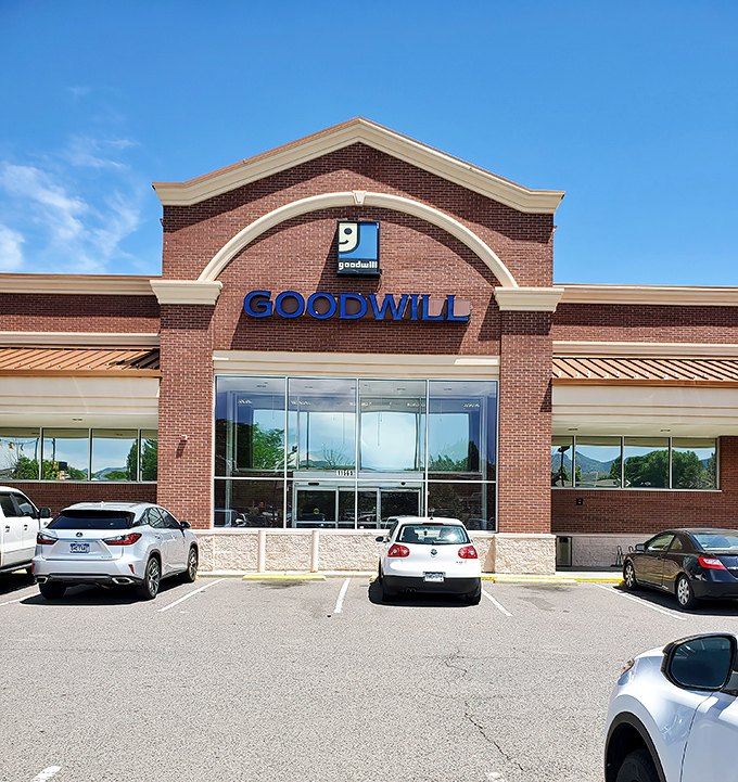 Blue skies frame this bargain hunter's paradise, where one person's castoffs become another's fashion statement.