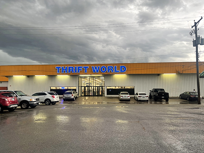 Those iconic blue letters against the orange facade aren't just signage&mdash;they're a beacon calling to treasure hunters across Iowa's western edge. 