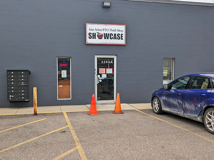 The unassuming exterior belies the wonderland within&mdash;like finding a portal to affordable treasures behind this practical gray fa&ccedil;ade.