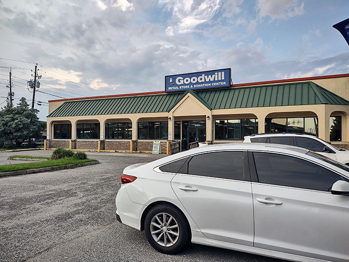 The unassuming exterior belies the treasure trove within. Goodwill Pascagoula's green-trimmed facade is like the cover of a mystery novel&mdash;you never know what adventure awaits inside.