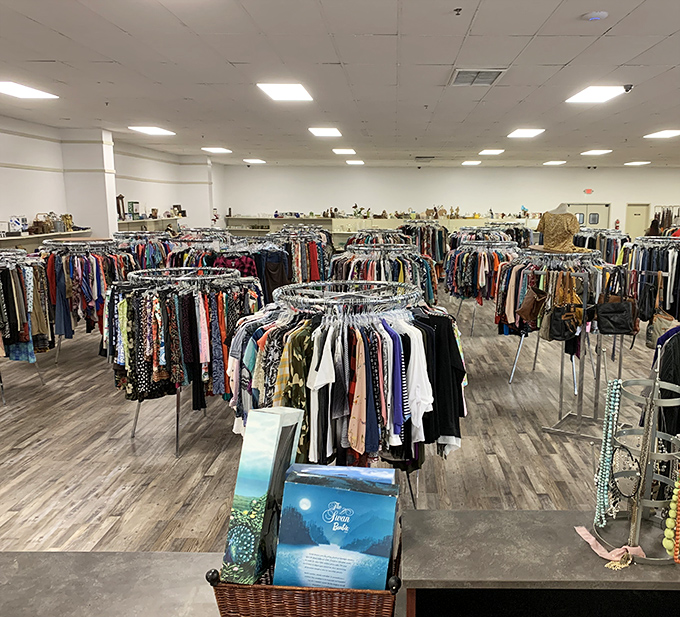 A treasure hunter's paradise awaits inside, where racks of clothing stretch toward the horizon like a fashionista's dream map.