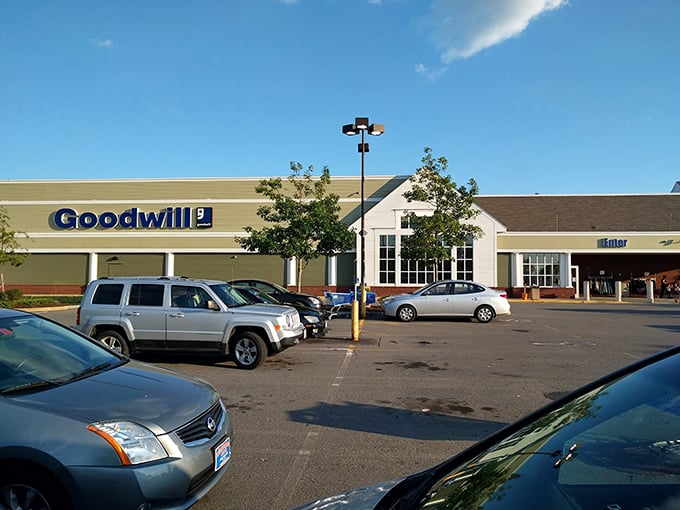 The Goodwill in Hudson stands like a bargain hunter's Taj Mahal, promising treasures within its unassuming exterior. Adventure awaits!