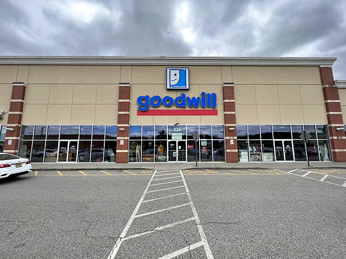 The familiar blue smile logo welcomes bargain hunters to this Rockaway treasure trove, where retail therapy meets actual affordability.