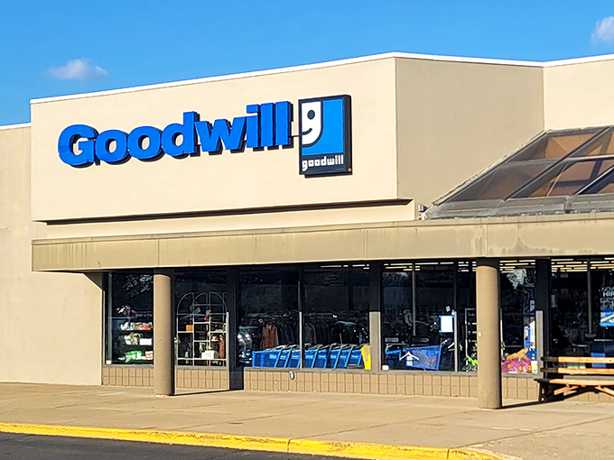 Blue signage welcomes bargain hunters to this suburban treasure trove, where one person's castoffs become another's statement pieces.