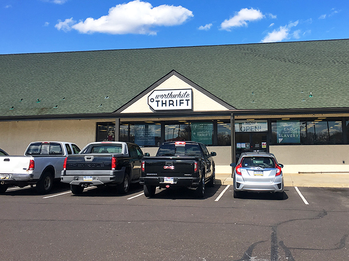 The unassuming exterior of Worthwhile Thrift belies the treasure trove within—like finding out your quiet neighbor was secretly a rock star all along.